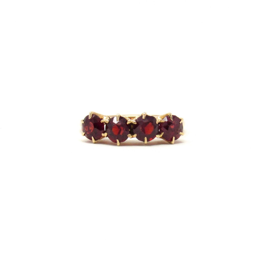 Victorian 14k Gold Garnet Ring Antique Solid Yellow Gold Garnet Four ...