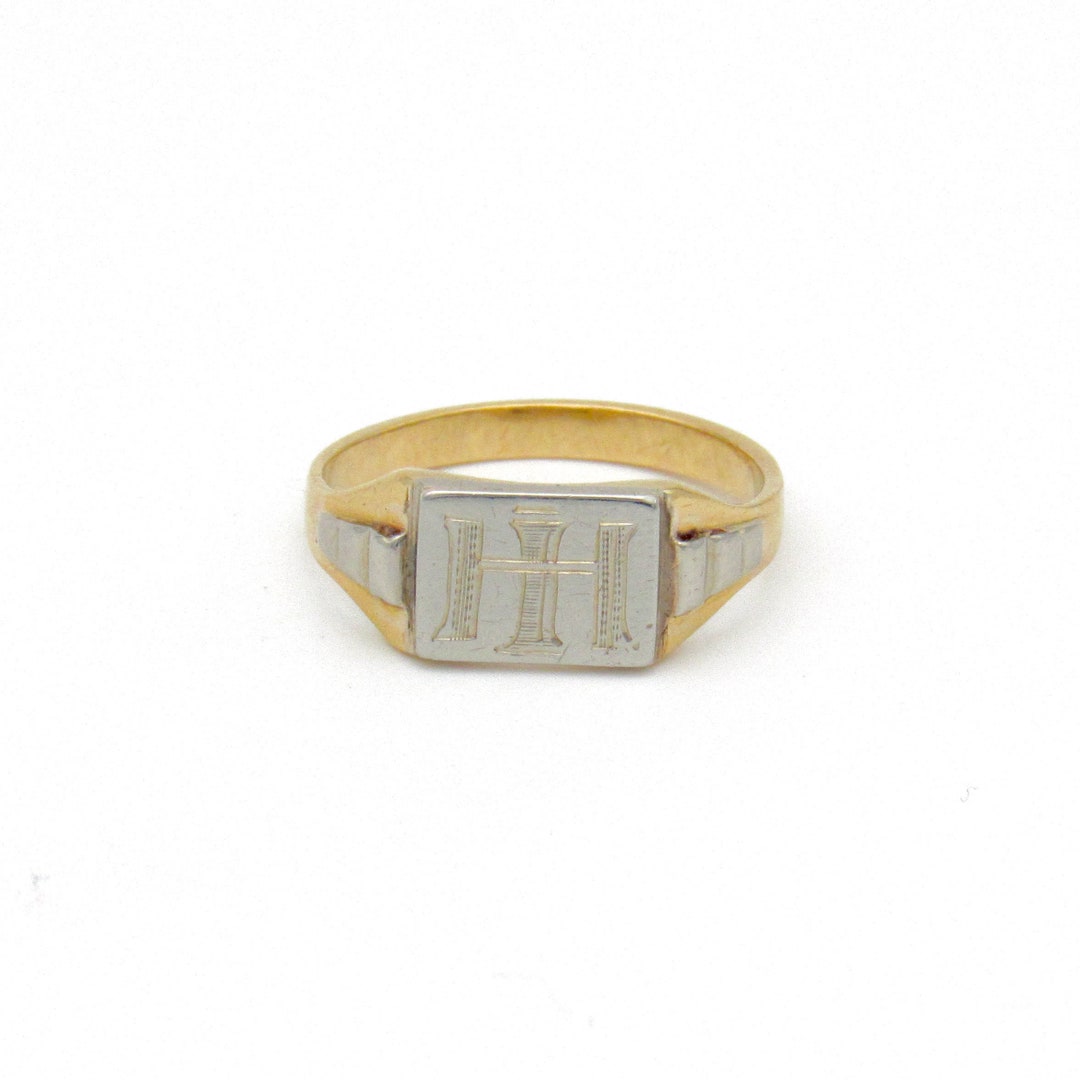 Art Deco 14K Gold Signet Ring | Solid Gold Antique Monogram Ring ...