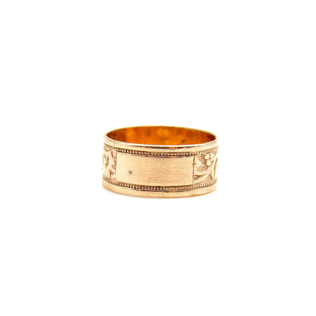 Antique Victorian 18K Gold Wedding Band Solid Gold Engraved Cigar Ring ...