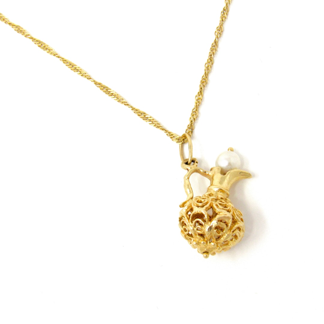 Vintage 14K Gold Pitcher Pendant Necklace | Etruscan Style Solid Gold ...