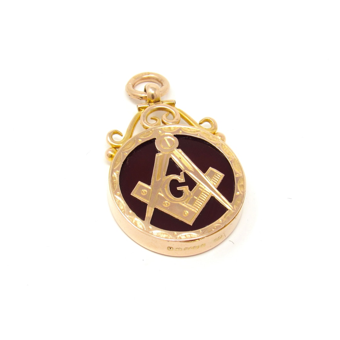 Antique 9K Gold Masonic Locket Fob Pendant Edwardian Solid Gold ...