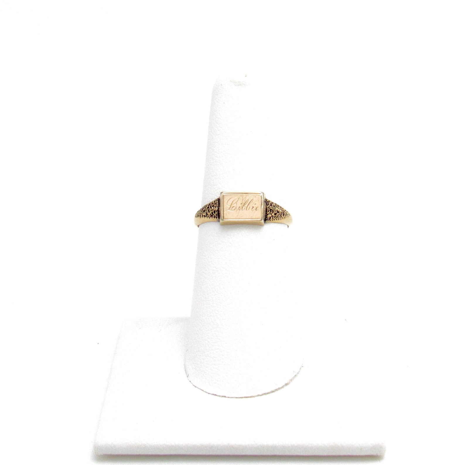 Antique 10K Gold Signet Ring | Victorian Personalized Engraved Libbie ...