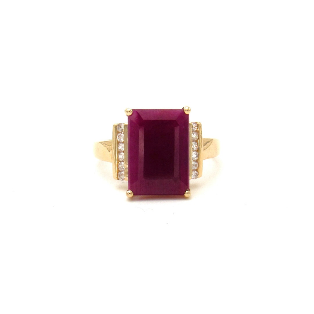 Vintage 10K Gold Ruby Ring Solid Gold Ruby & White Topaz Statement Ring ...