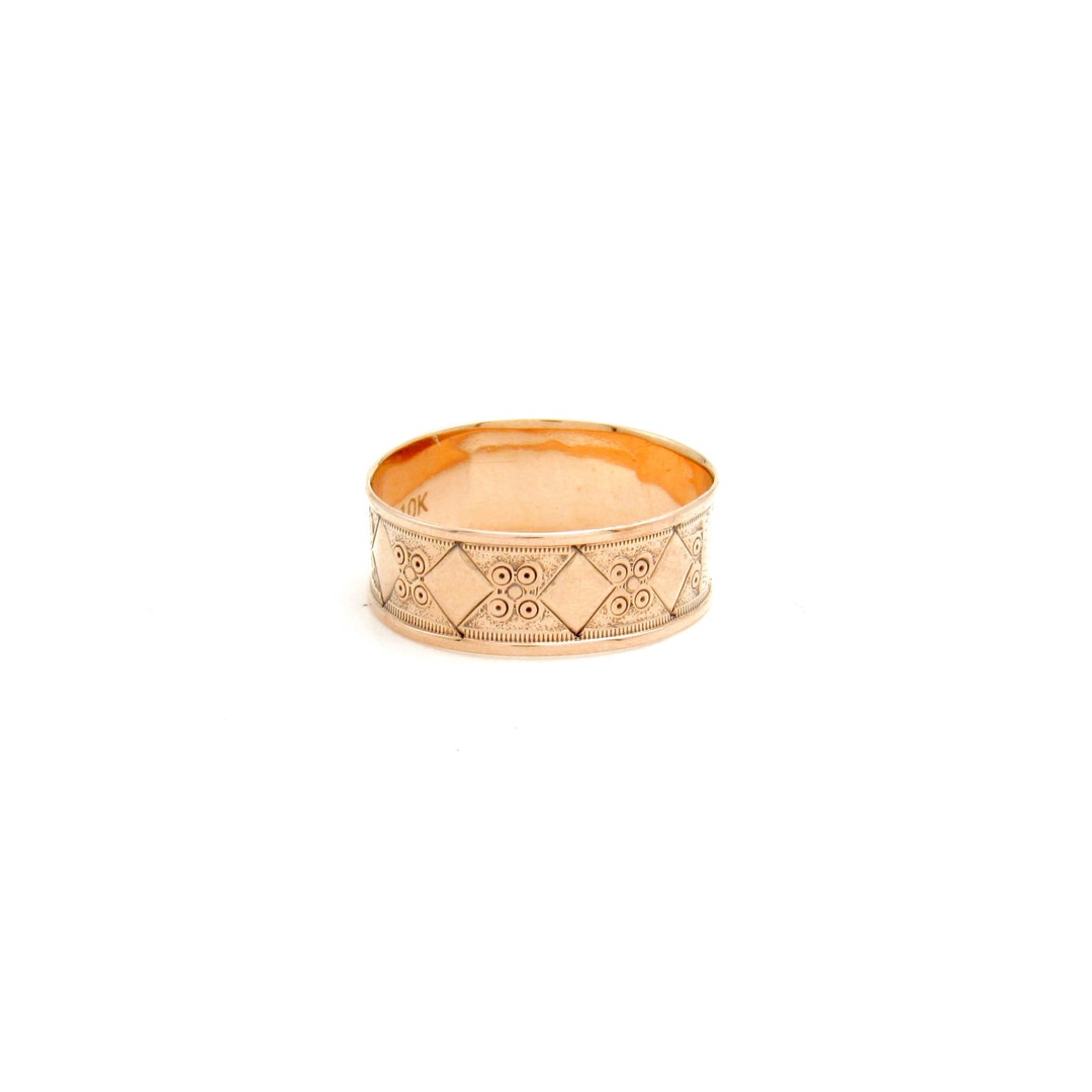 Victorian 10K Gold Cigar Band Wedding Ring | Antique Solid Rose Gold ...