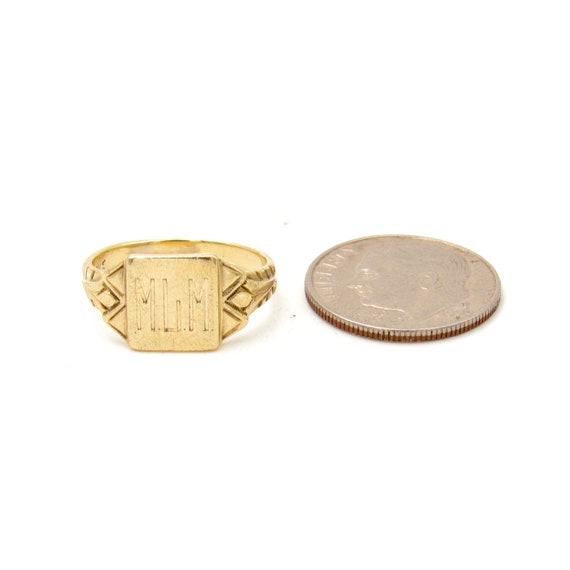 Antique 10K Gold Signet Ring | Art Deco Solid Gold En… - Gem