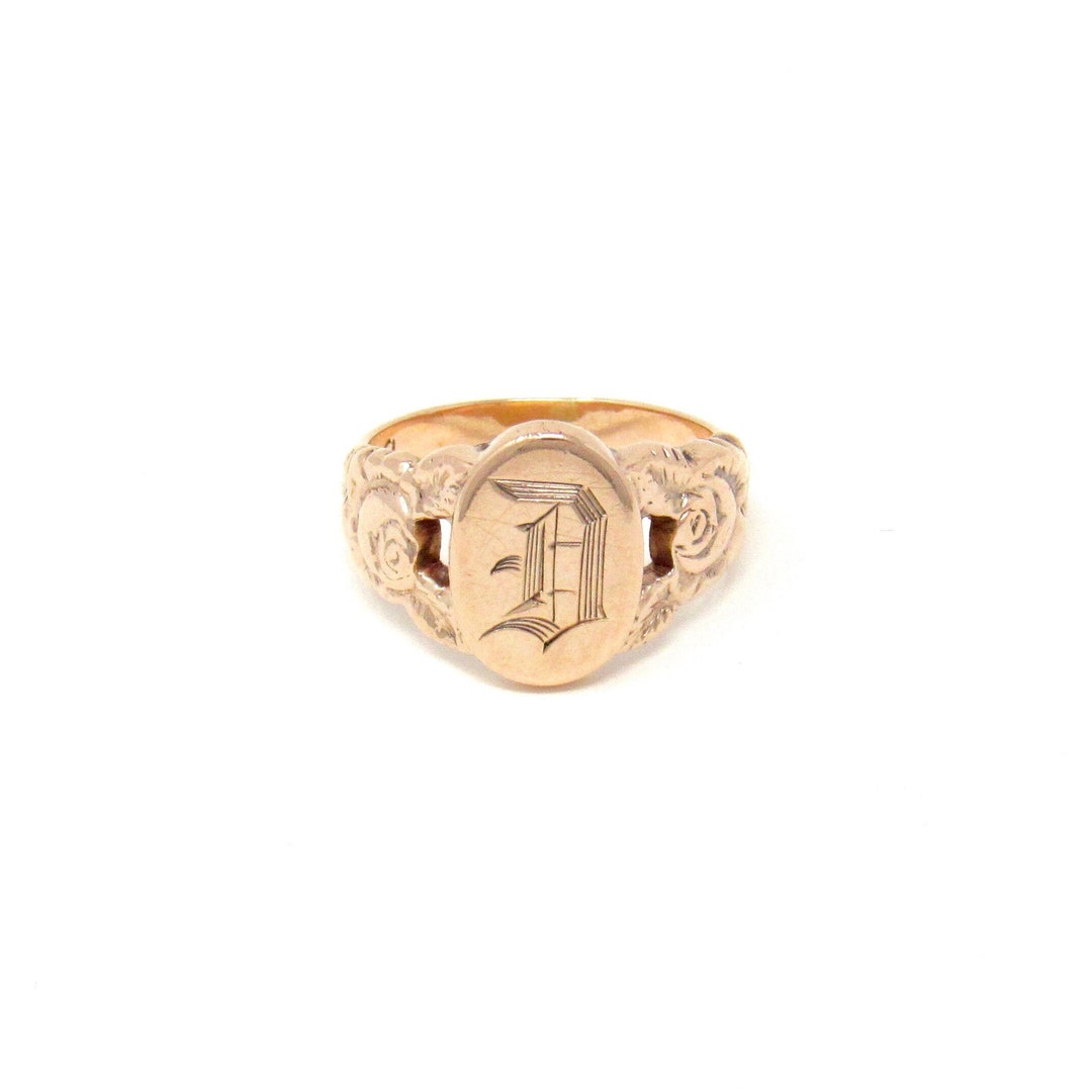 Antique 10k Gold Signet Ring Art Nouveau Solid Rose Gold Initial D Ring ...