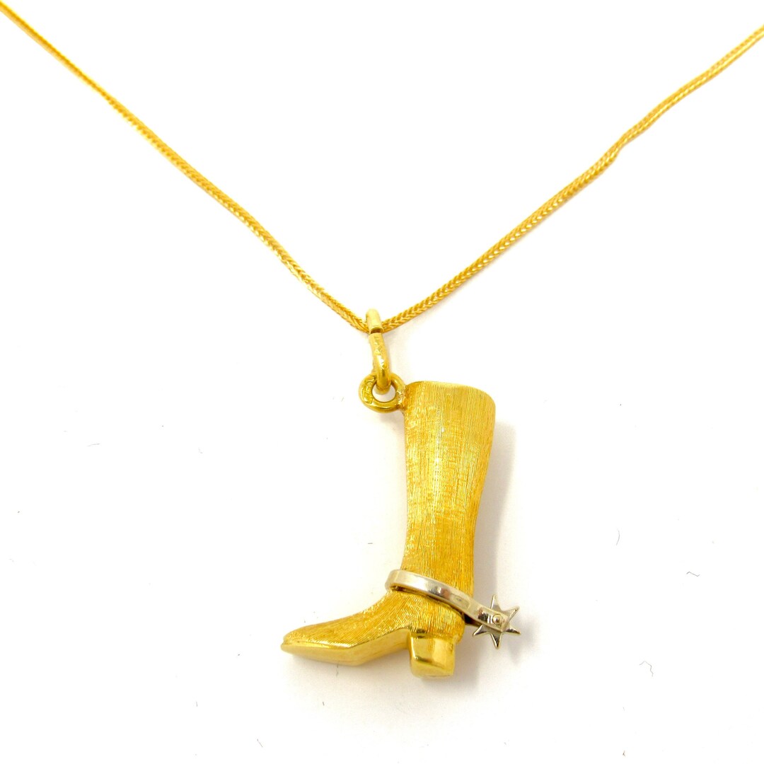 Vintage 18K Gold Cowboy Boot Pendant Necklace | Solid Gold Western Boot ...