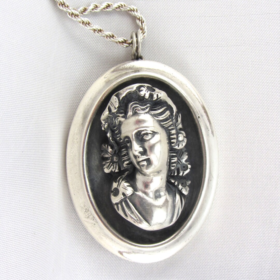 Vintage Henryk Winograd Large Silver Cameo Pendant | Art Nouveau Style Fine Silver High Relief ...