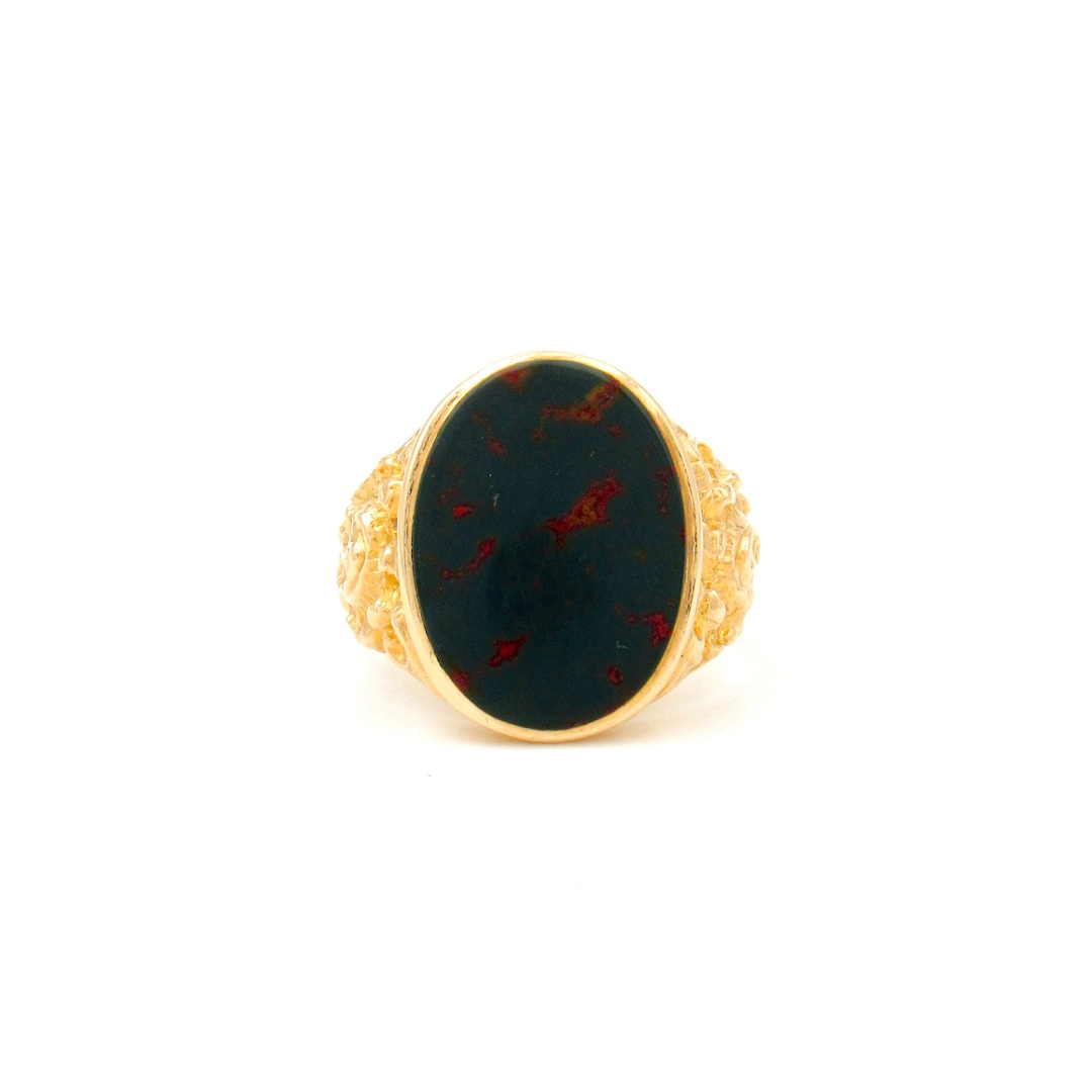 Vintage 9K Gold Bloodstone Ring | Solid Gold Men's Bloodstone Signet ...