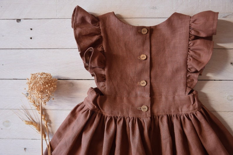 Rust Linen Dress Girl Flower Dress Girl Linen Ruffle - Etsy