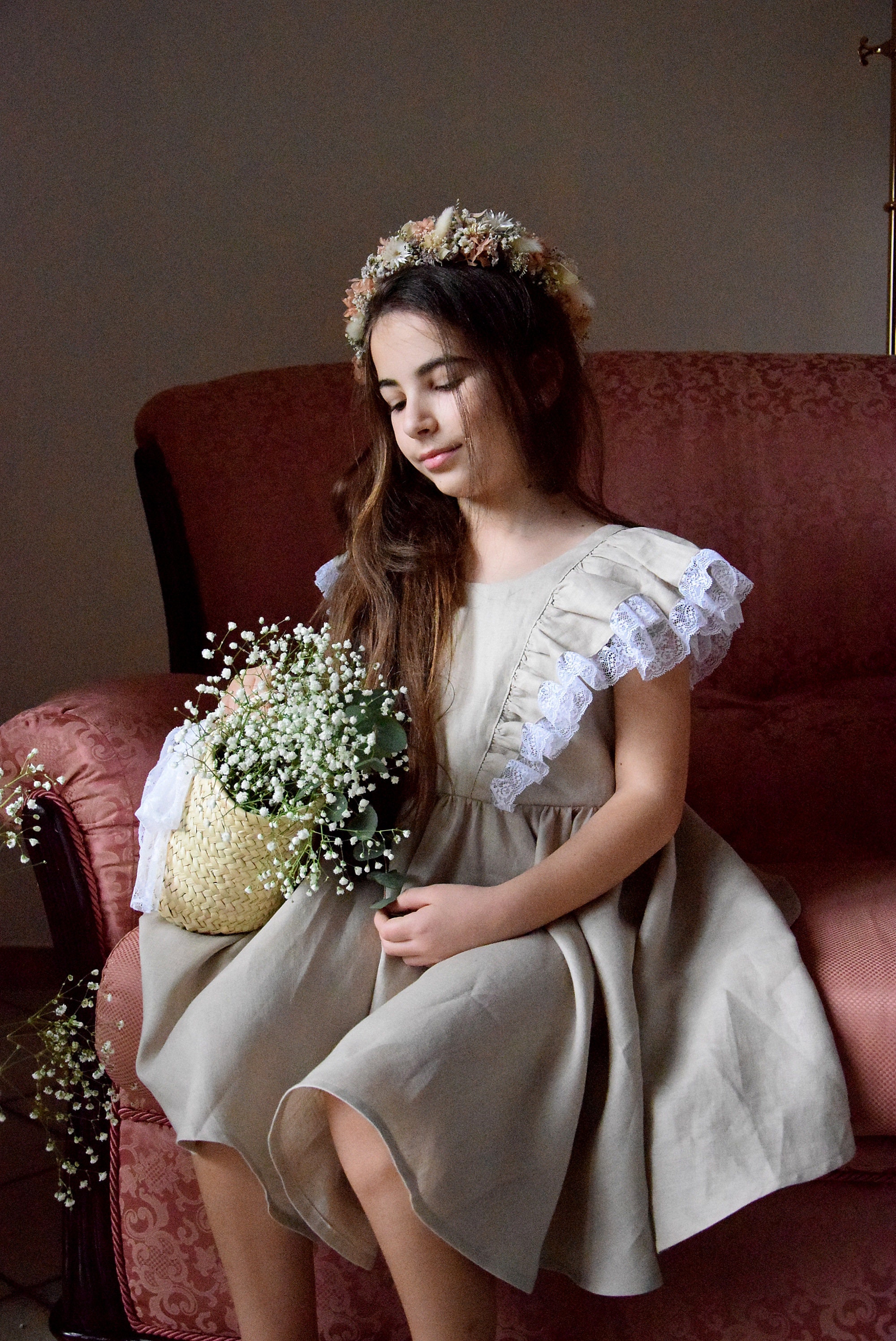 Beige Flower Girl Dress, Linen Dress for Girls - Etsy