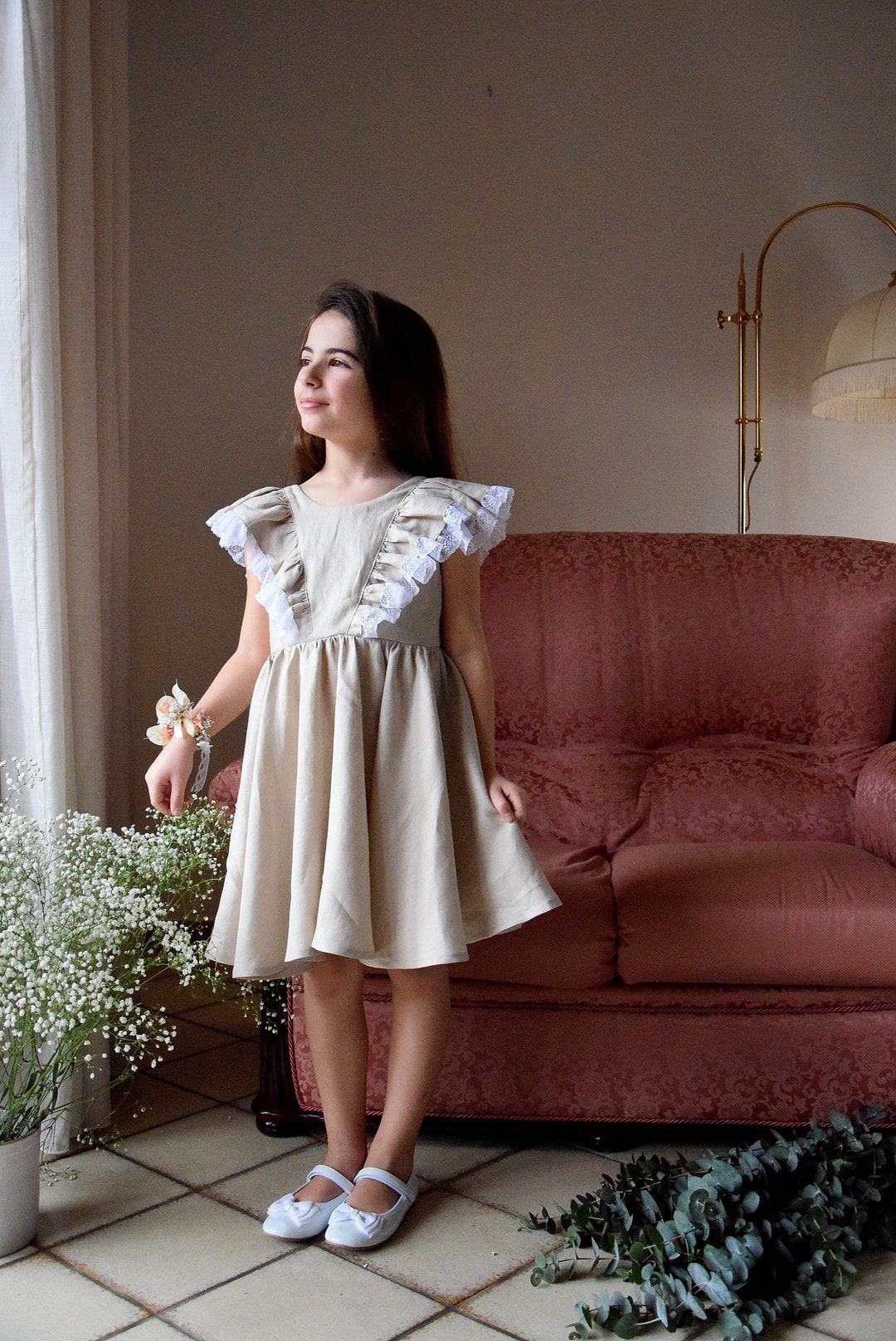 Beige Flower Girl Dress, Linen Dress for Girls - Etsy