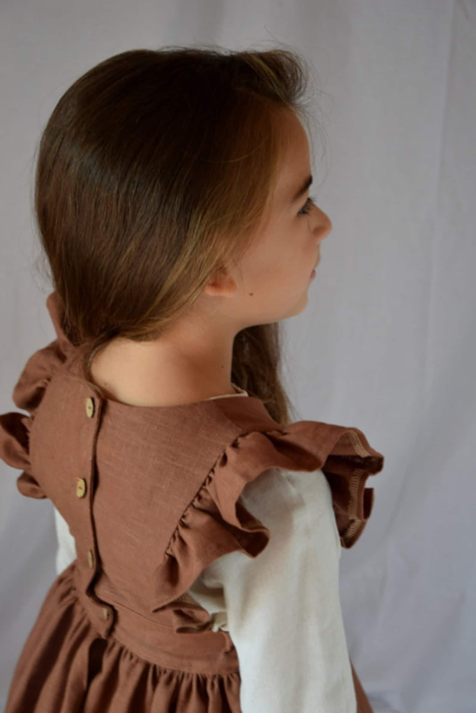Rust Linen Dress Girl Flower Dress Girl Linen Ruffle - Etsy