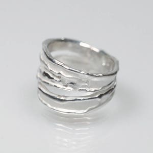 Chunky Ring in Sterling Silver, Ocean Wave Ring, Wideband, Silver Band ...