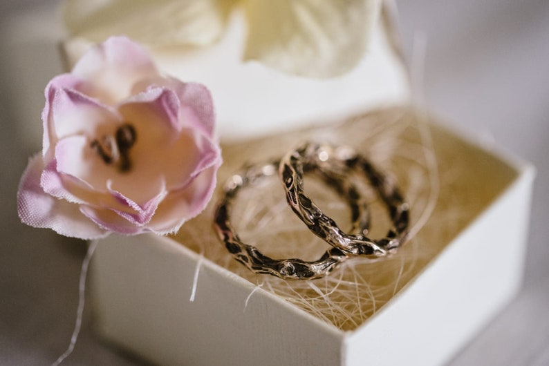 Non Traditional Wedding Rings Bronze Wedding Rings Set Urban | Etsy