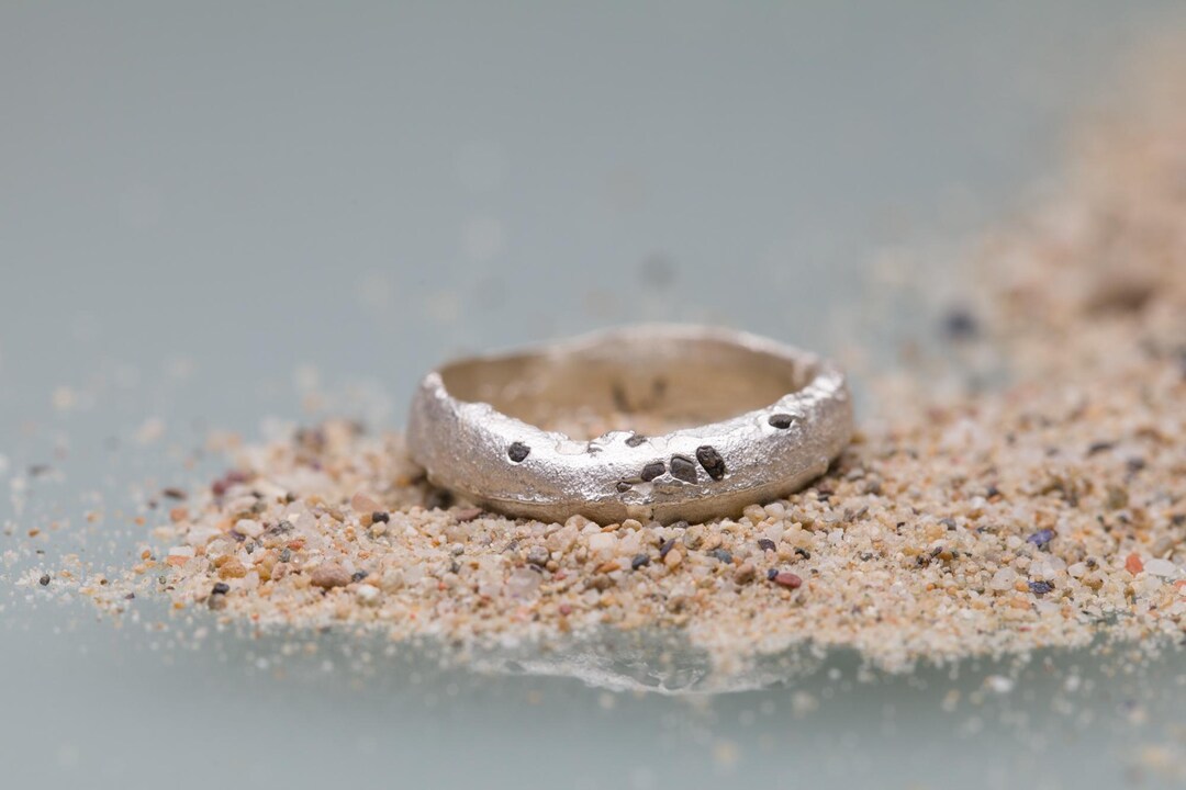 Ocean Ring Band With Tiny Grains of Sands, Sandcast Ring From Cinque ...