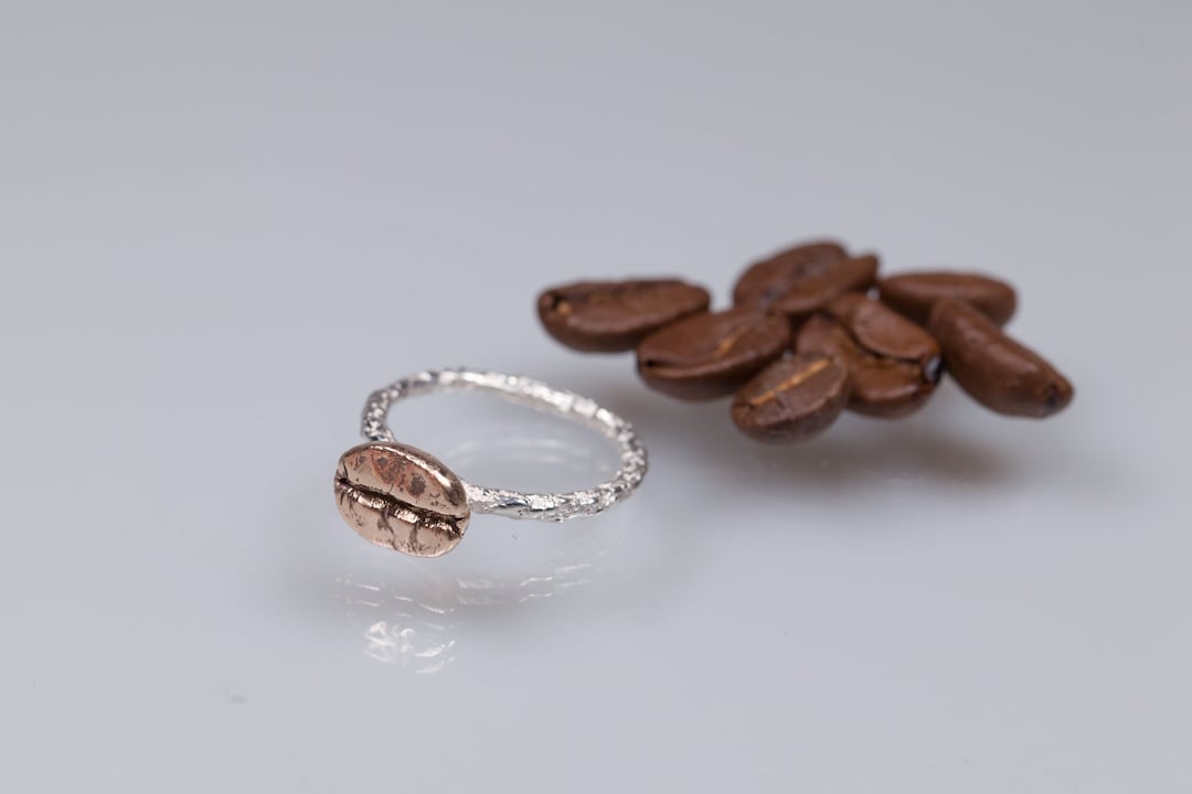 Bronze coffee bean ring band, Coffee lover ring, barista gift ring, 8th ...