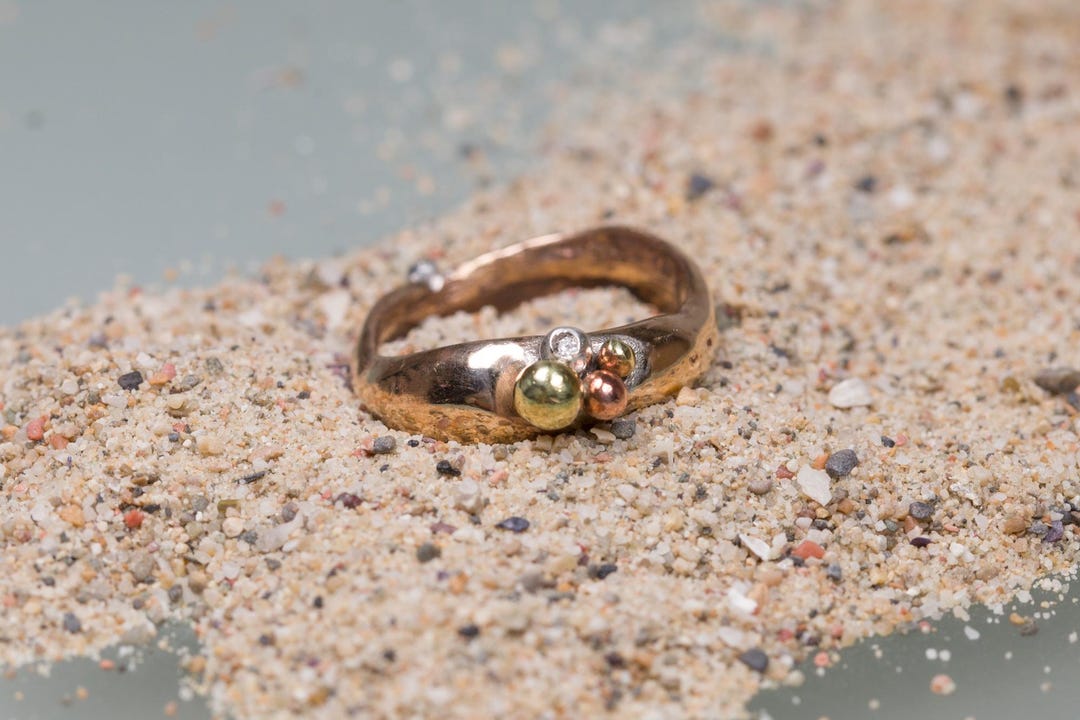 Moissanite Sand Cast Ring in Bronze, Wave Ring With Hidden Moissanite ...