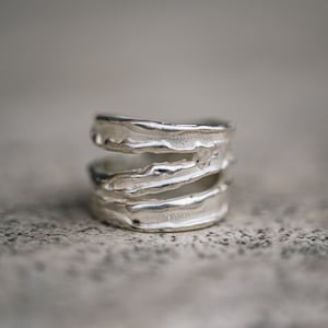 Chunky Ring in Sterling Silver, Ocean Wave Ring, Wideband, Silver Band ...