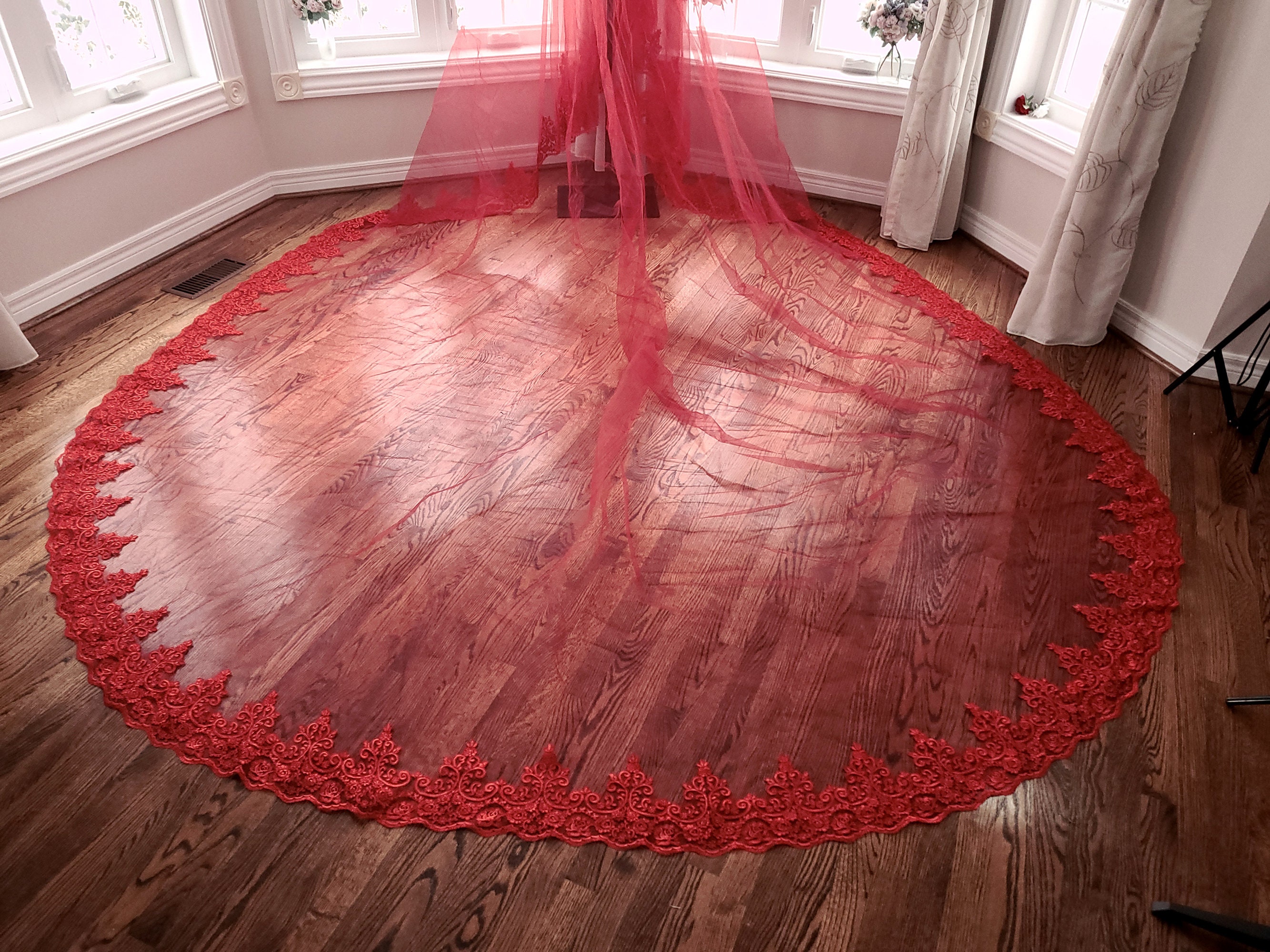 Red Wedding Veil Red Veil Red Cathedral Veil Red Lace Veil - Etsy Canada