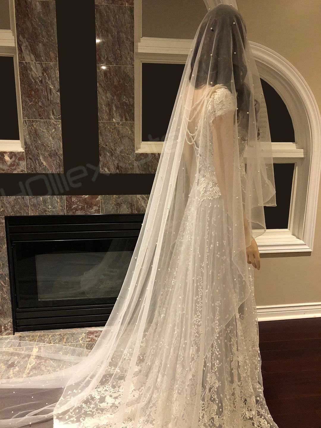 Pearl Wedding Veil Pearl Veil Scattered Pearl Veil Pearl Bridal Veil ...