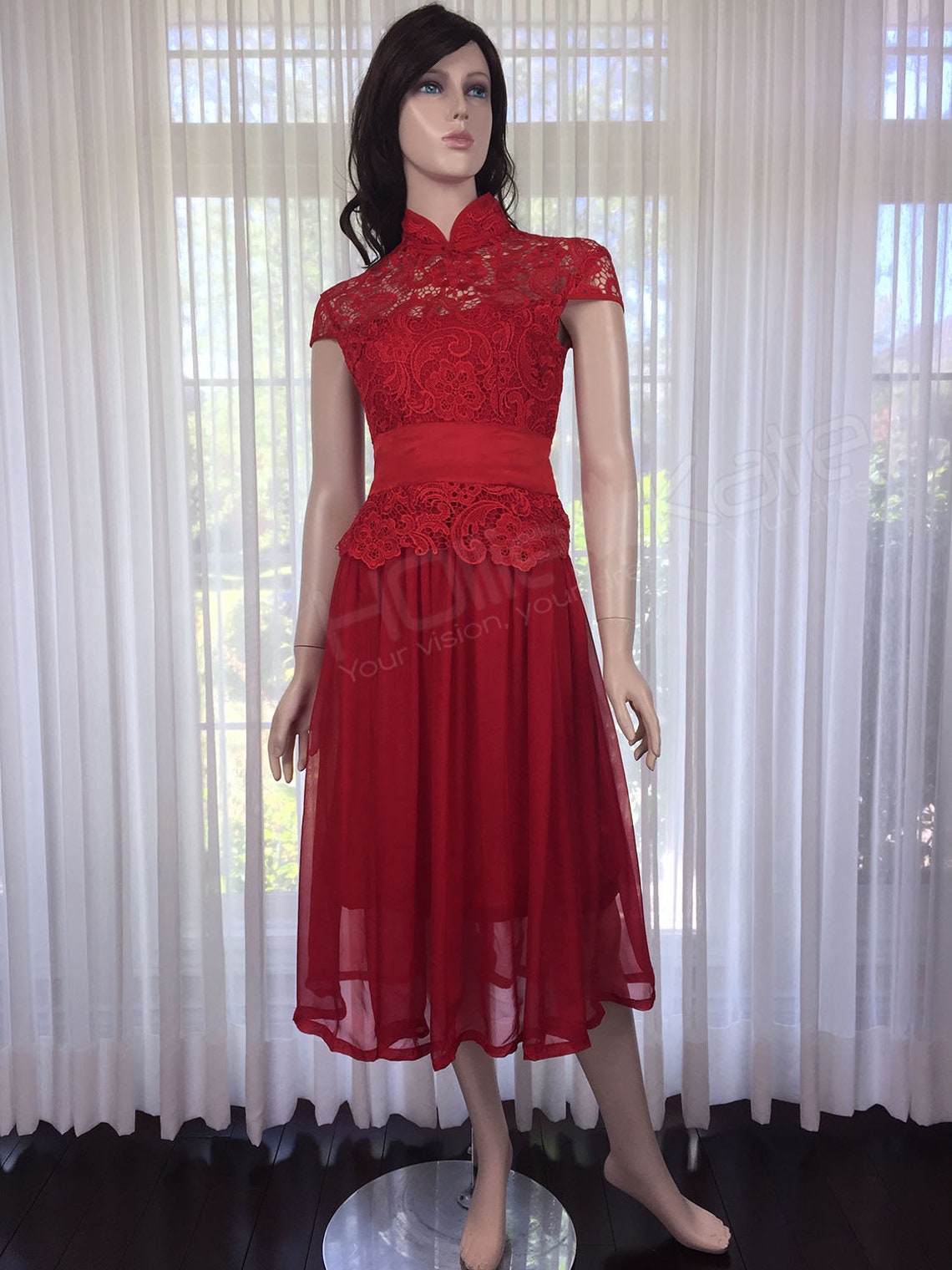 Chinese Wedding Dress Red Cheongsam Dress Red Lace Dress | Etsy