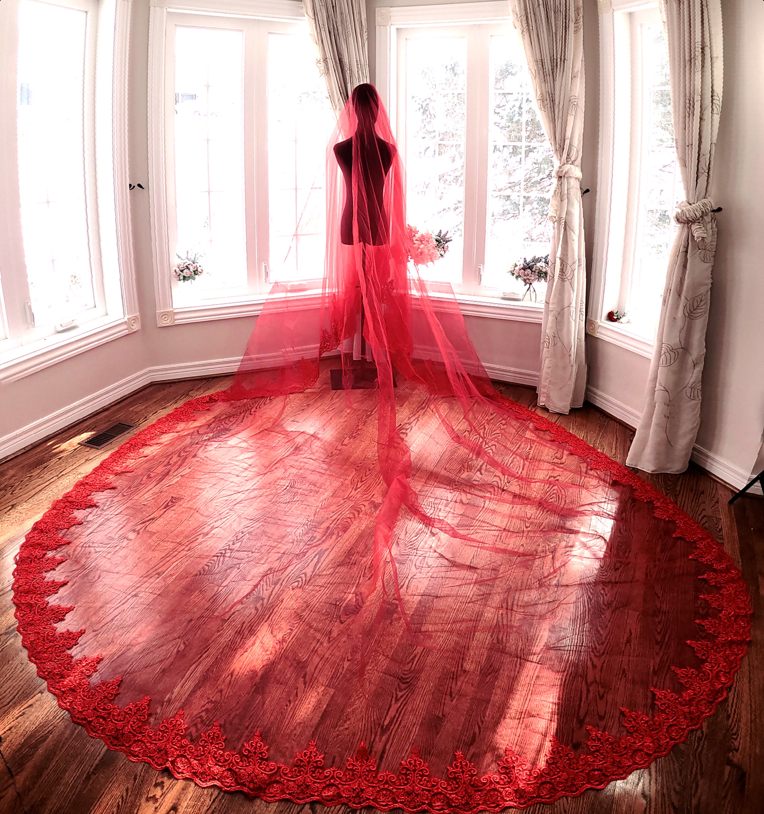 Red Wedding Veil Red Veil Red Cathedral Veil Red Lace Veil - Etsy Canada