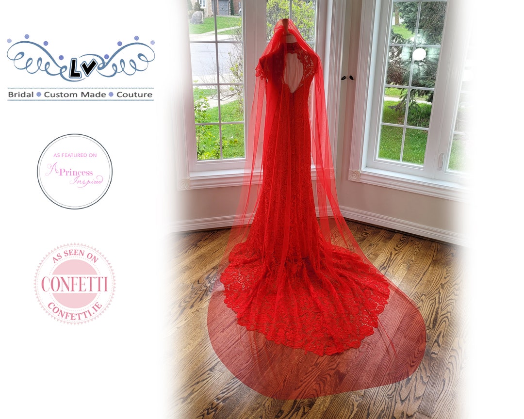 Red Wedding Veil, Red Veil, Red Cathedral Veil - Etsy