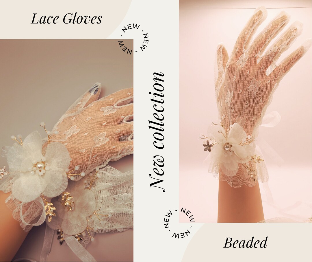 Lace Bridal Gloves, Bridal Gloves With Pearls, Wedding Gloves Tulle ...