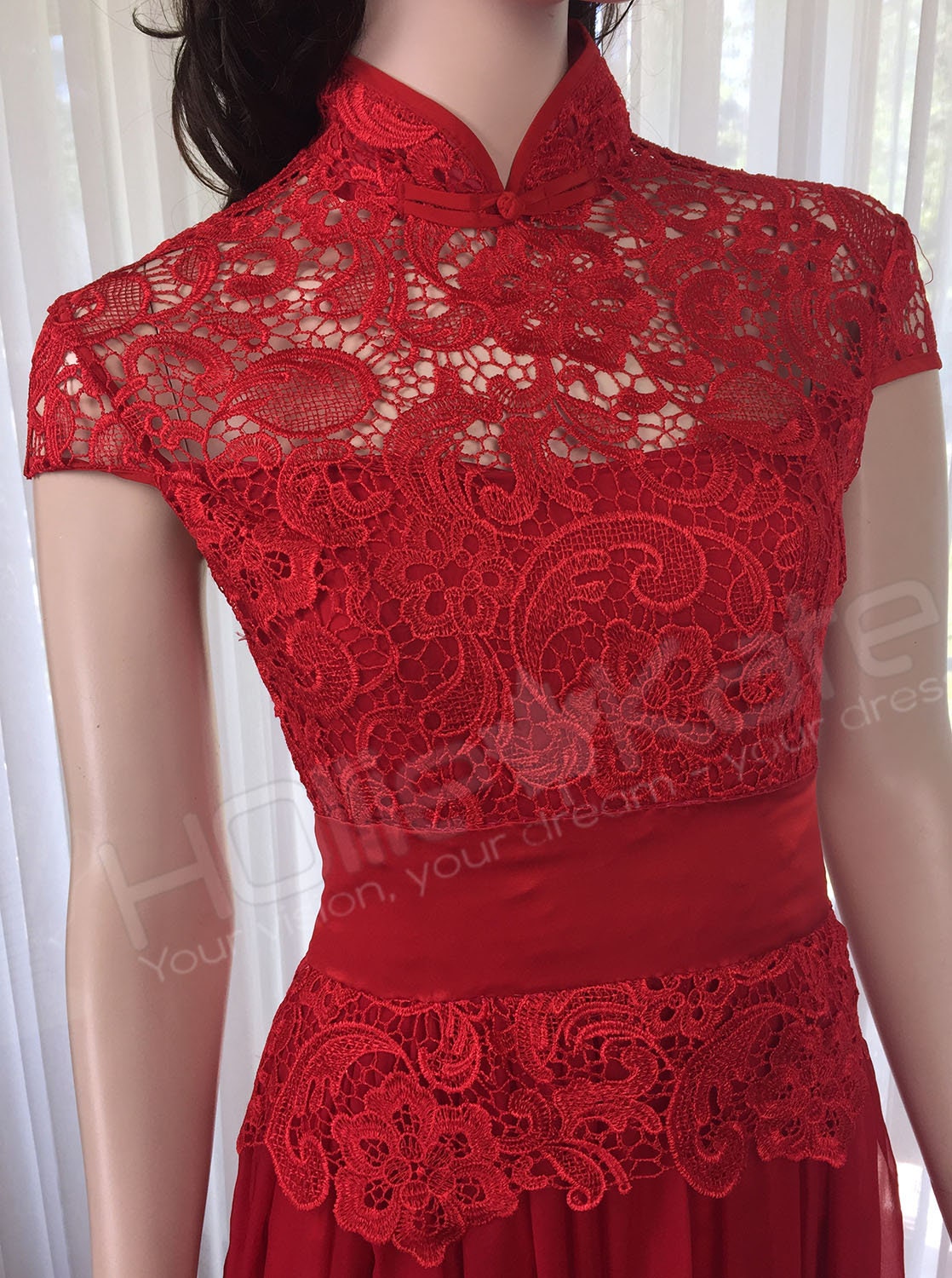 Chinese Wedding Dress Red Cheongsam Dress Red Lace Dress | Etsy