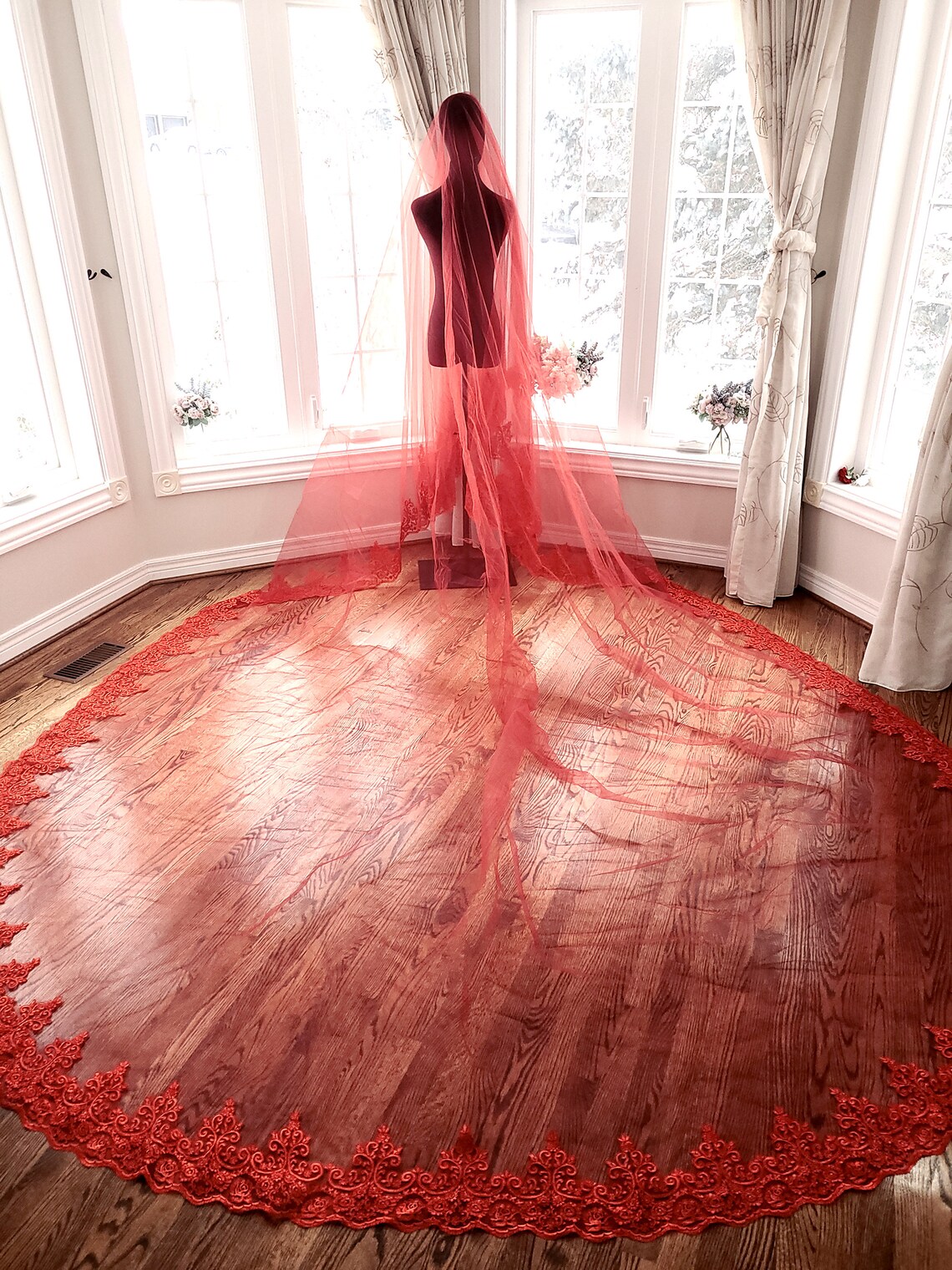 Red Wedding Veil Red Veil Red Cathedral Veil Red Lace Veil - Etsy Canada