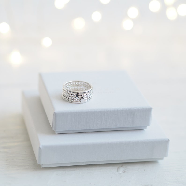 Sterling Silver Moon And Star Stacking Ring Set Celestial Etsy Uk
