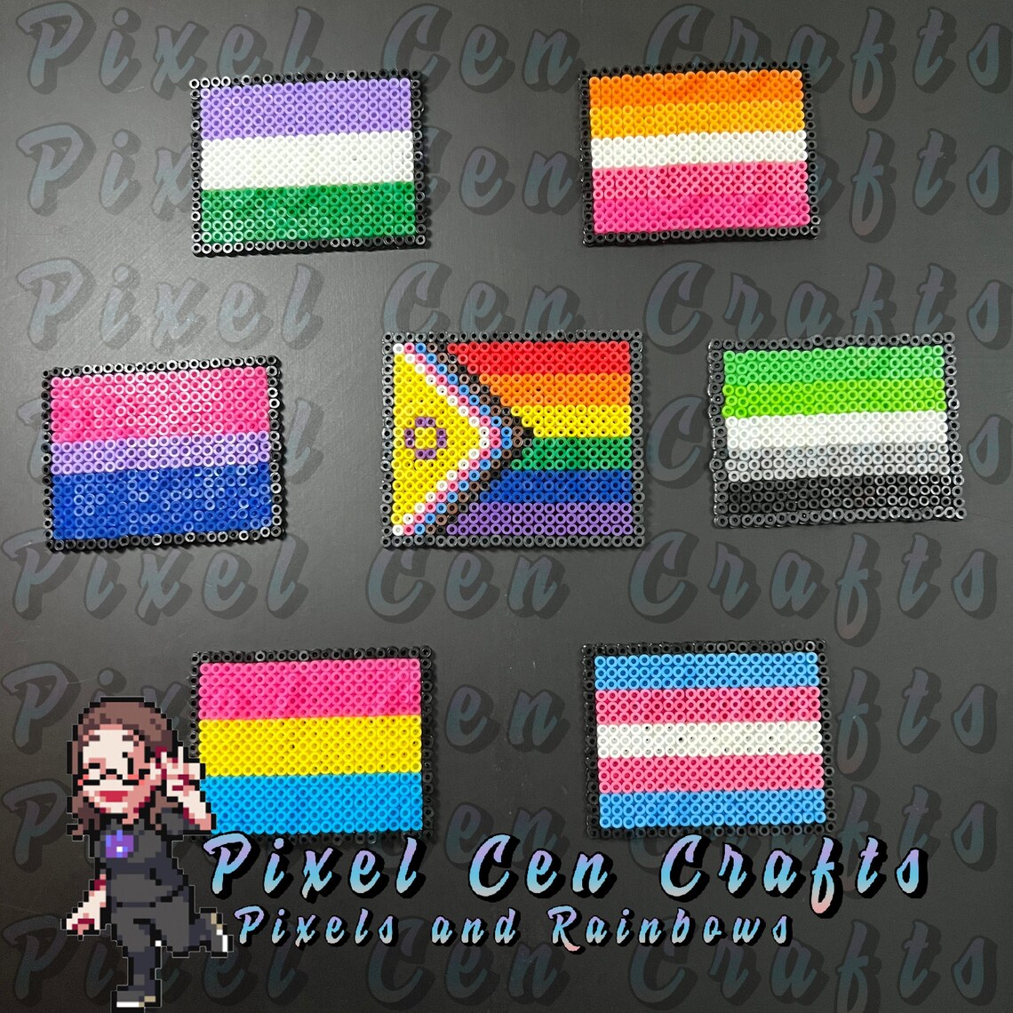 Queer Flag Perler Keychains, Magnets, Ornaments, Charms, Sprites - Etsy