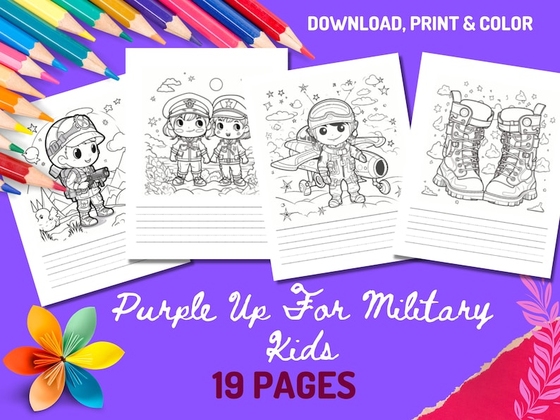 Purple up for Military Kids Coloring Pages, Digital Download, 19 Fun ...