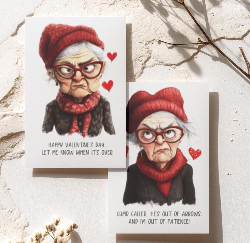 Funny Grumpy Old Lady Anti Valentine's Day Cards (PDF Download) - Etsy