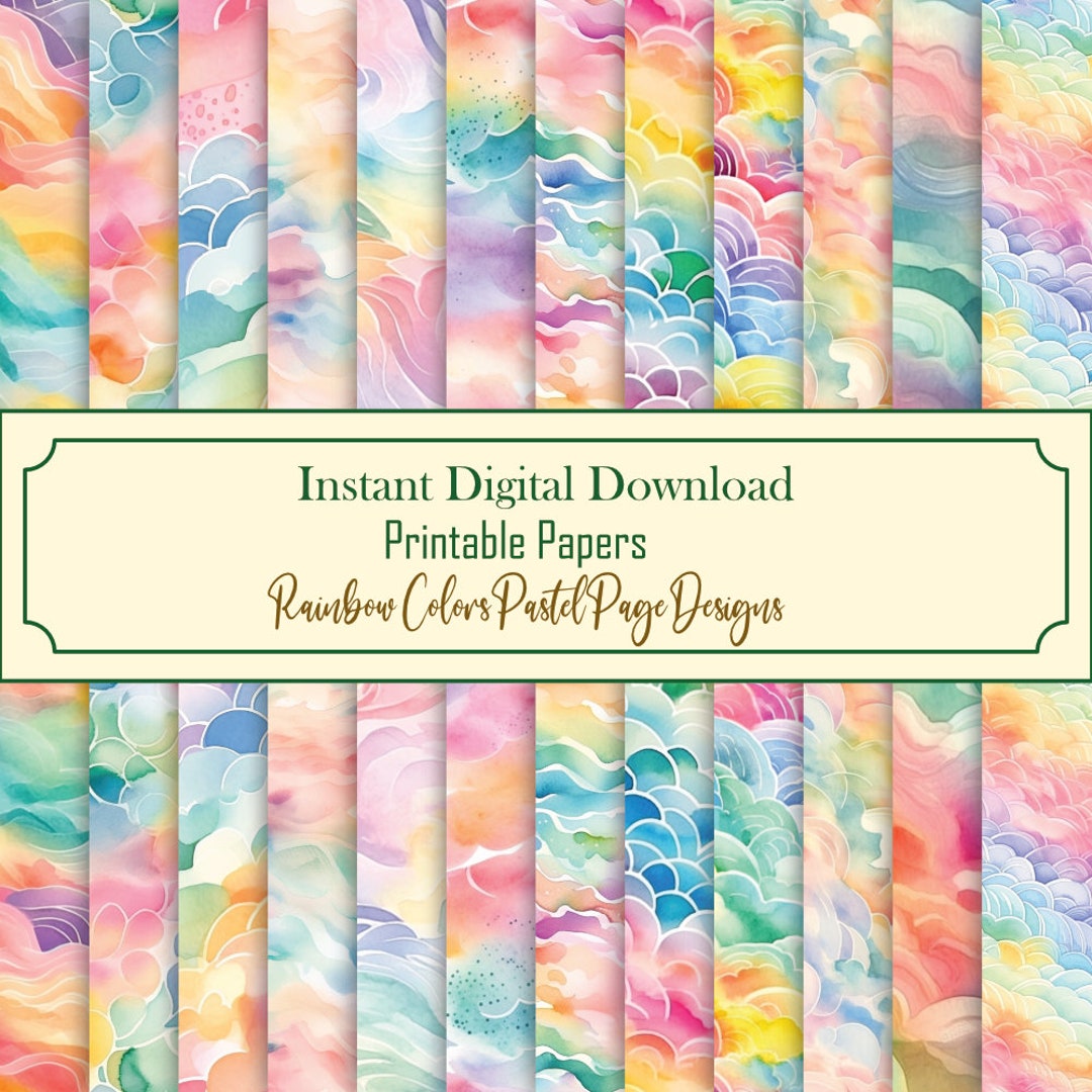 Watercolors Digital Papers Pastel Rainbow, Rainbow Pastel Abstract ...