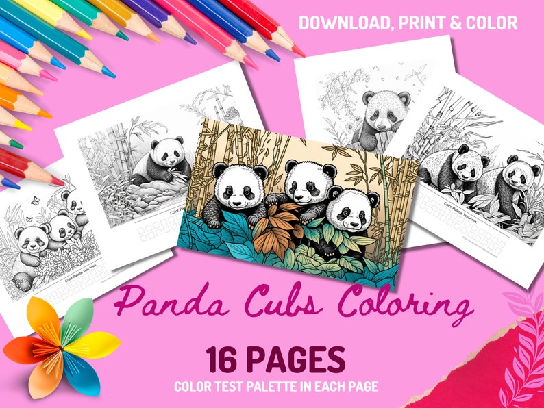 Panda Bear Cubs Coloring Pages for Adults 16 Adult Coloring - Etsy