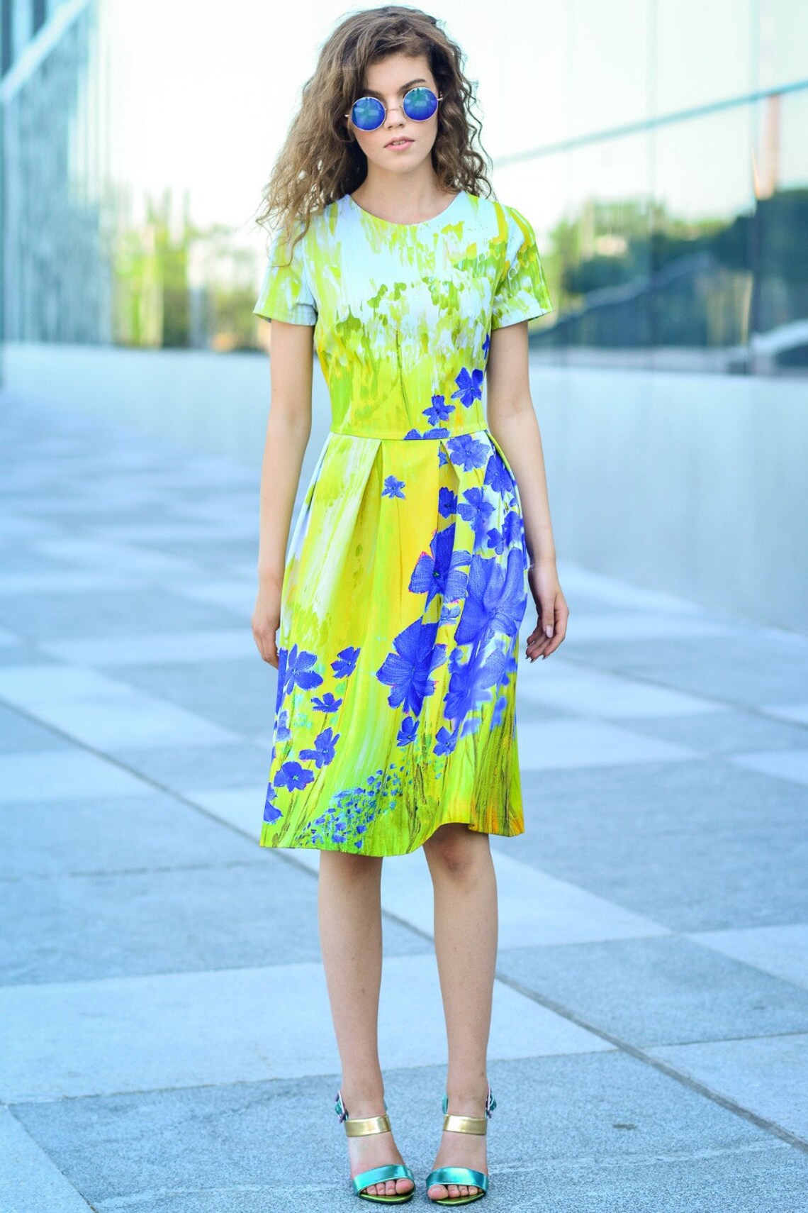 Floral Dress, Abstract Dress, Women Dress, Short Sleeved Dress, Flower ...