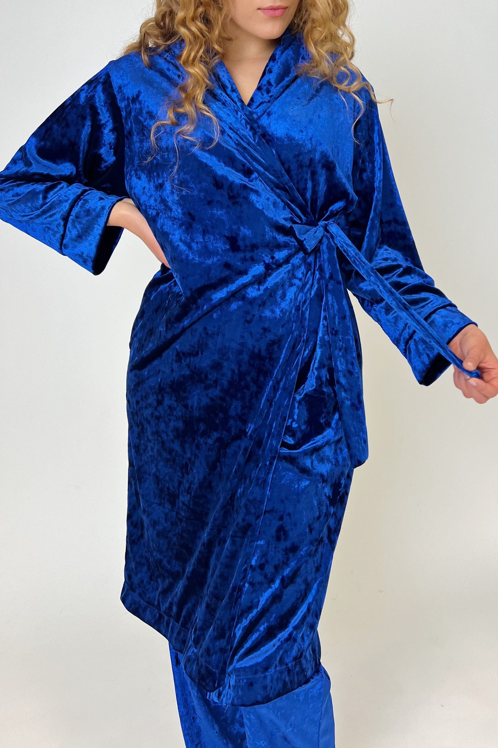 Blue Velvet Robe, Women Velvet Robe, Holiday Loungewear, Plus Size ...