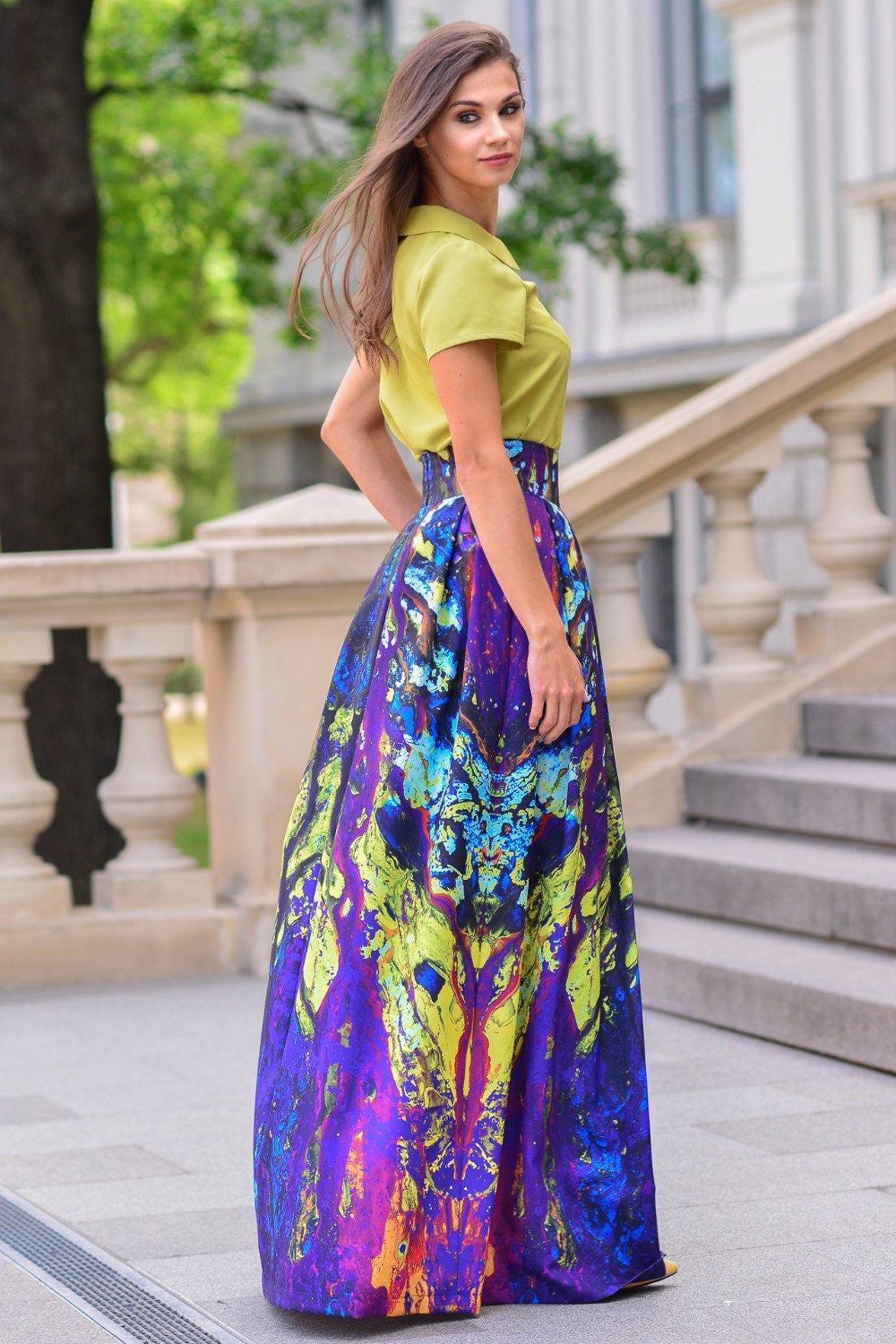 Maxi Skirt, Long Skirt, Women Skirt, Colorful Skirt, High Waist Skirt ...