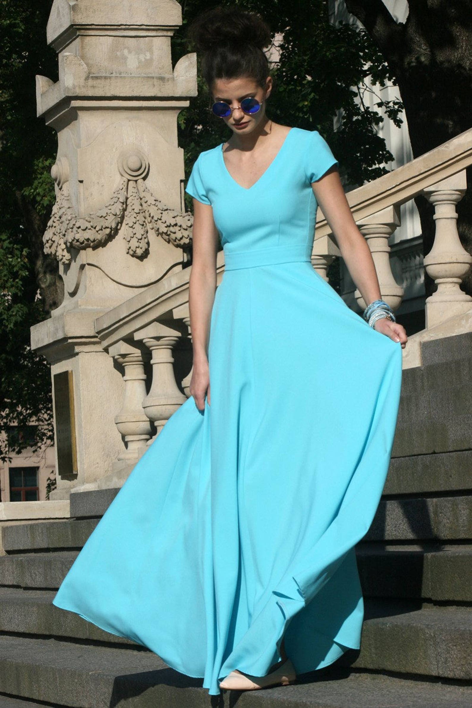 Blue Plus Size Dress Soft Blue Dress V Neck Dress Casual | Etsy