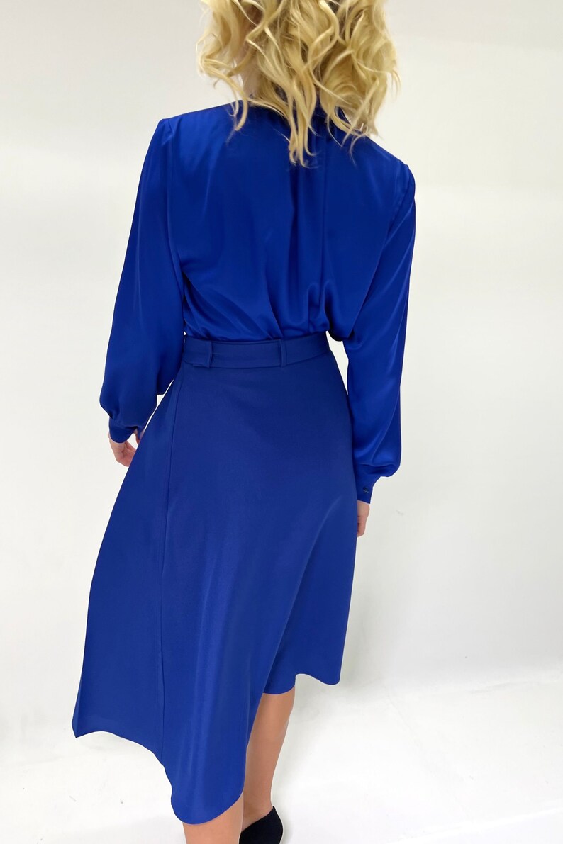 Formal Blue Blouse V-neck Top Minimalist Long Sleeved - Etsy