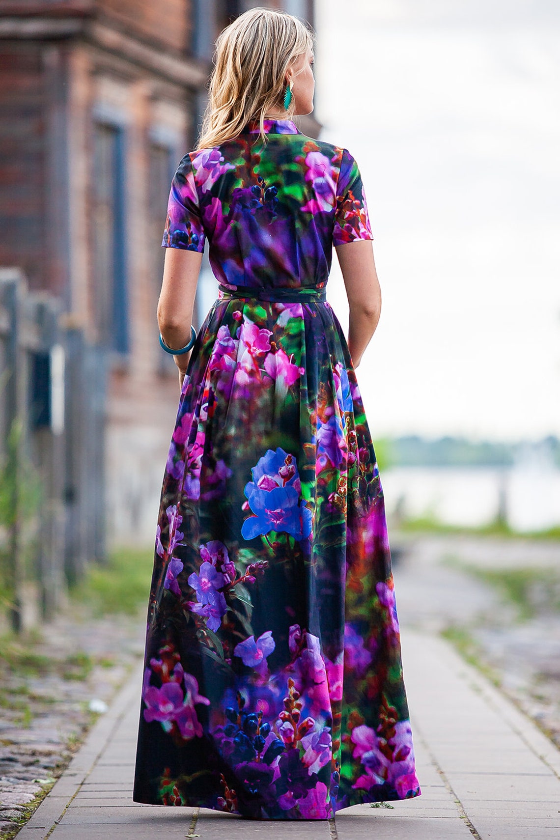 Purple Flower Dress Printed Dress Maxi Dress Summer Dress - Etsy