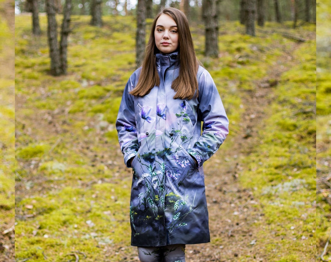 Floral Parka Flower Raincoat Plus Size Clothing Autumn - Etsy