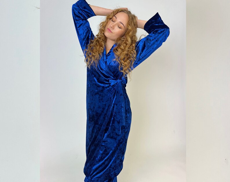 Blue Velvet Robe, Women Velvet Robe, Holiday Loungewear, Plus Size ...