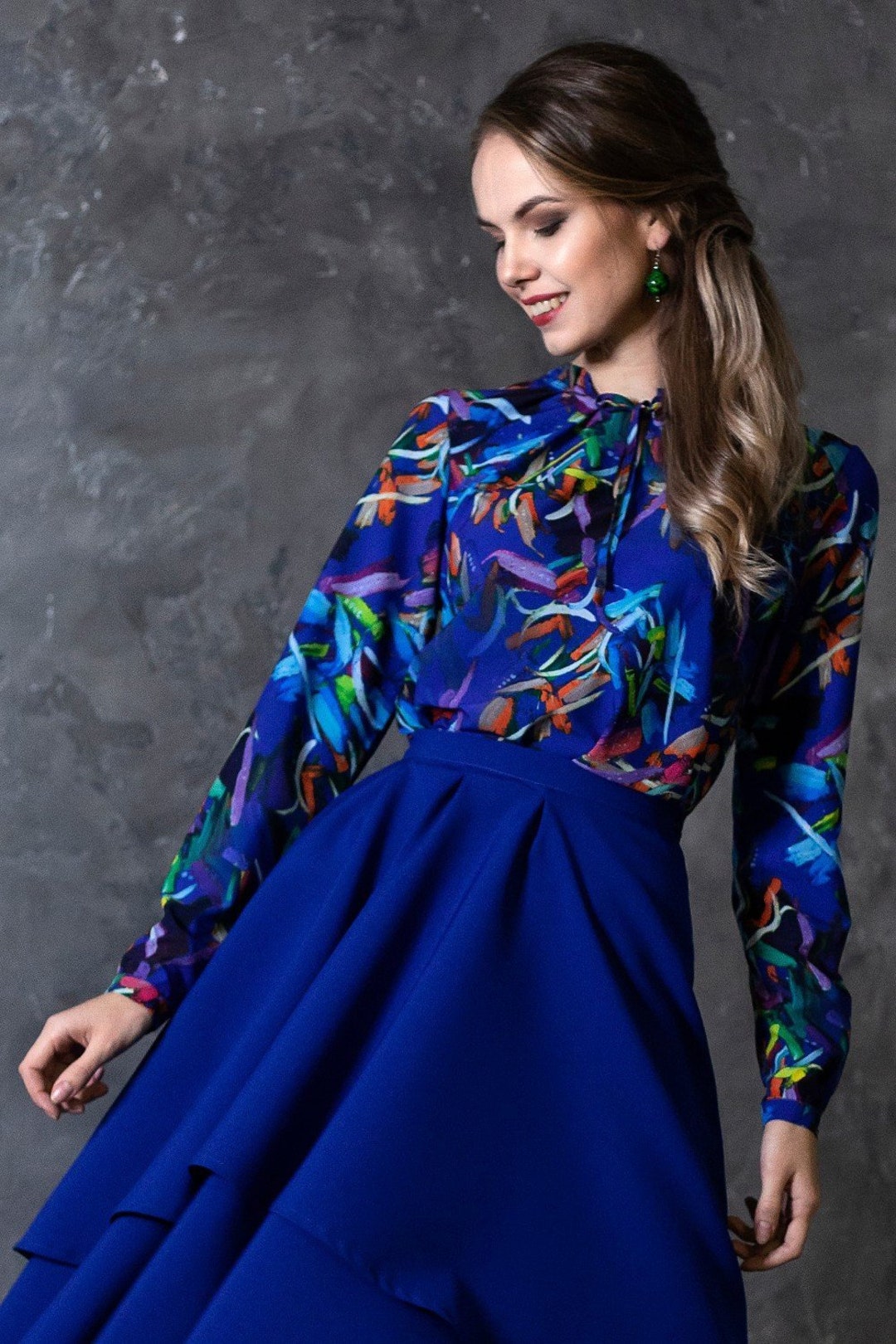 Women Top, Blue Blouse, Plus Size Clothing, Loose Top, Plus Size Top ...