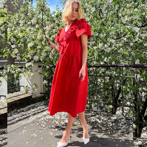 Red Cotton Dress - Etsy