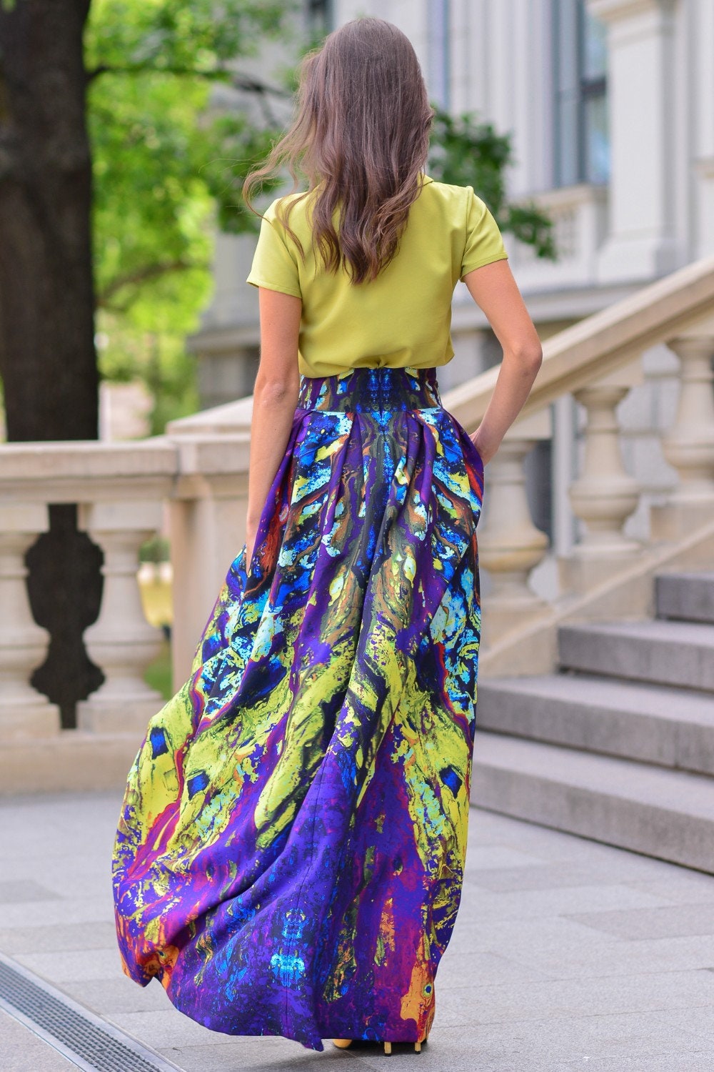 Maxi Skirt, Long Skirt, Women Skirt, Colorful Skirt, High Waist Skirt ...