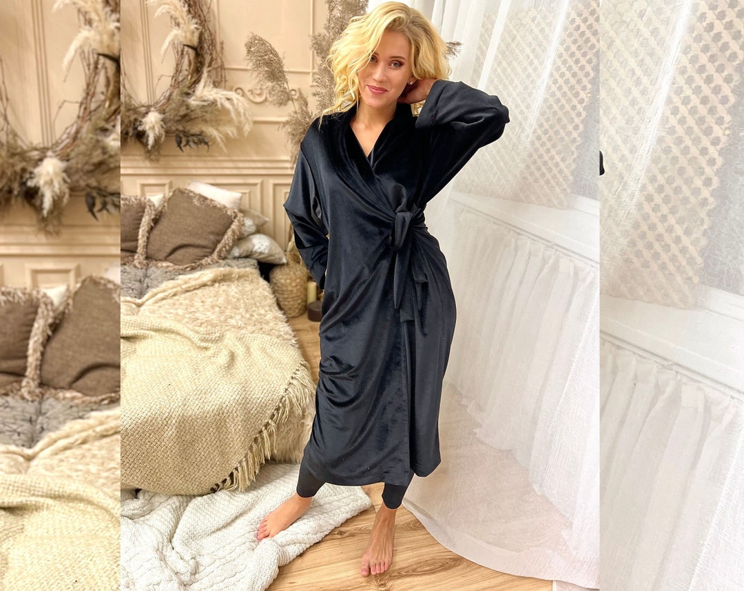Black Velvet, Women Velvet Robe, Holiday Loungewear, Plus Size Clothing ...