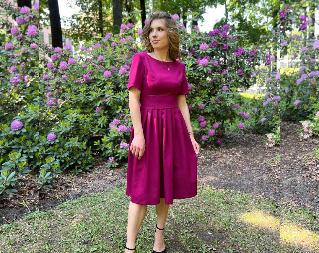 A-line Dress, Wild Aster Color Women Dress, Fit and Flare Dress ...